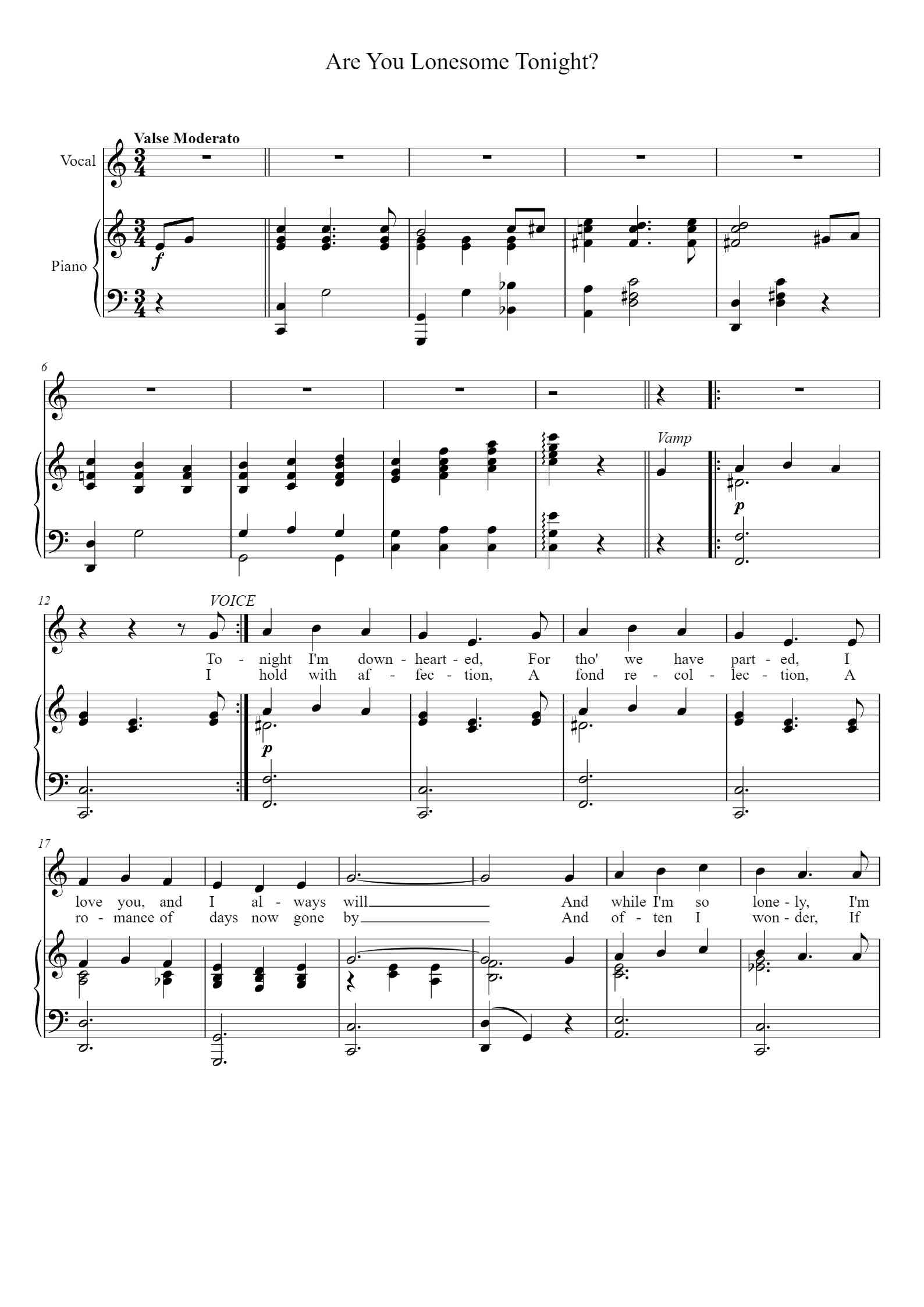 'Are You Lonesome Tonight?' - Piano Sheet Music By Words and Music by ...