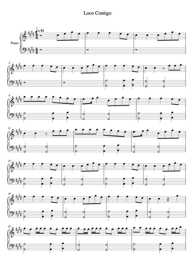 'Loco Contigo - DJ Snake/J Balvin/Tyga' - Piano Sheet Music By William ...
