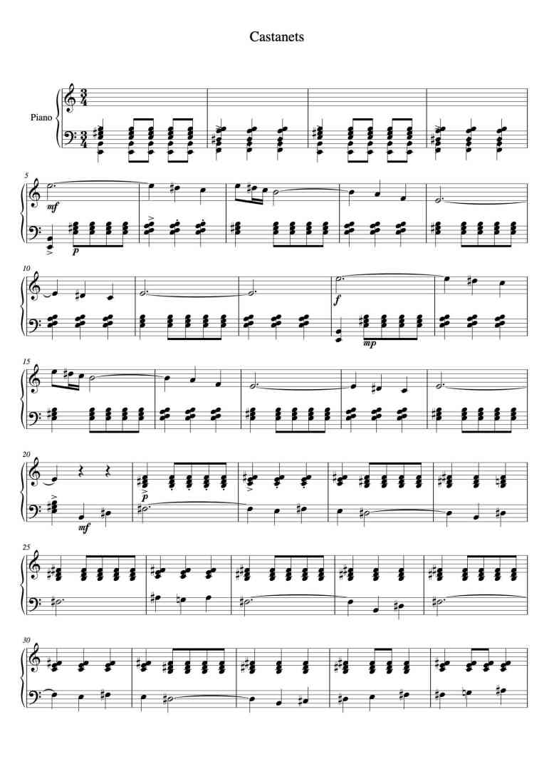 'Castanets' - Piano Sheet Music By 威廉 | TOPiano