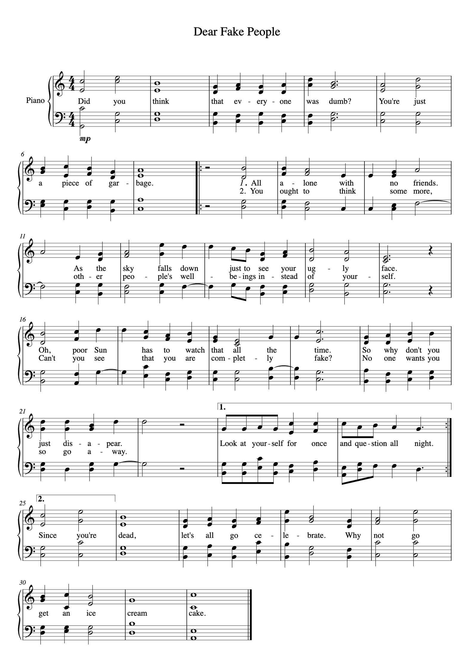 'Dear Fake People' - Piano Sheet Music By Vivian Tran | TOPiano