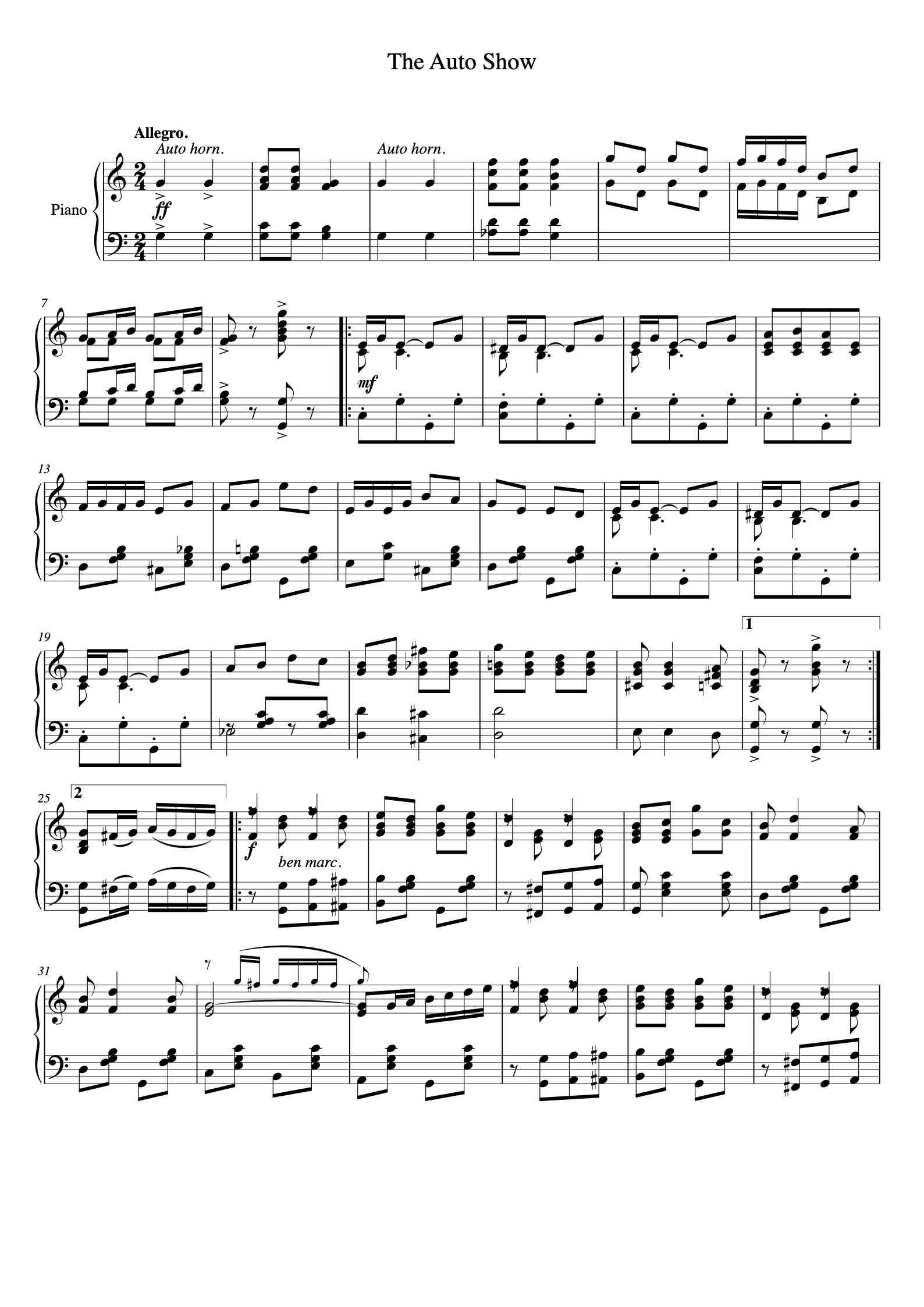 'The Auto Show (1908)' - Piano Sheet Music By by FRANK H. GREY. | TOPiano