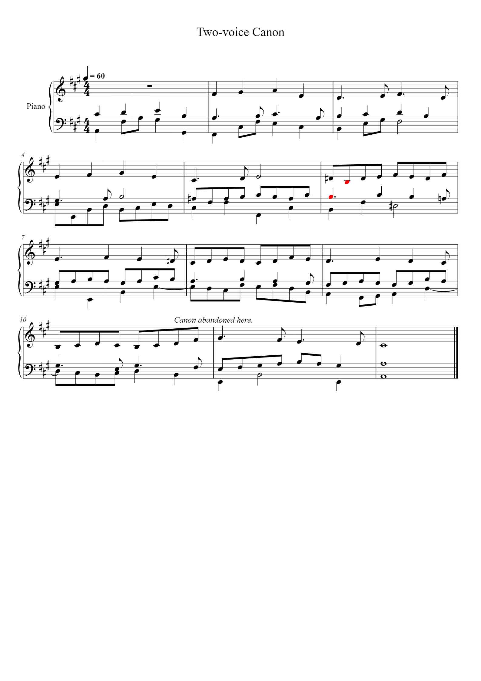 'Two-voice Canon' - Piano Sheet Music By Dean Hamill | TOPiano