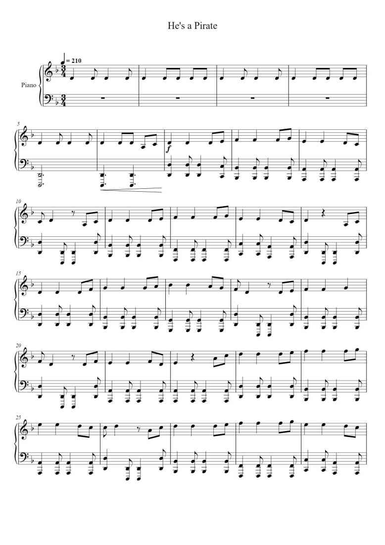 'He's a Pirate' - Piano Sheet Music By Arr. Nicholas Zammit | TOPiano