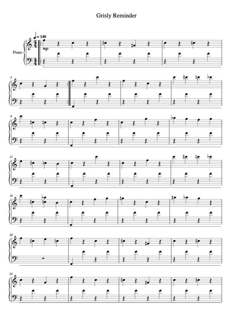 'Grisly Reminder' - Piano Sheet Music By Midnight Syndicate | TOPiano
