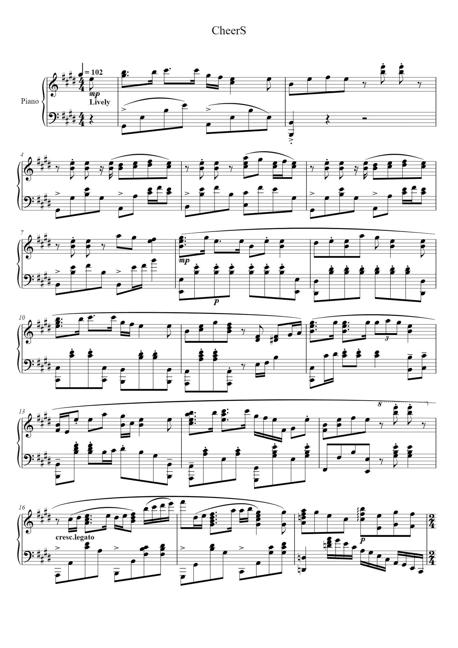 'CheerS（《工作细胞》ED）' - Piano Sheet Music By megane(LIVE LAB.) | TOPiano