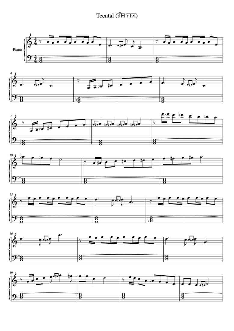 'Teental (तीन ताल)' - Piano Sheet Music By Andrew London | TOPiano