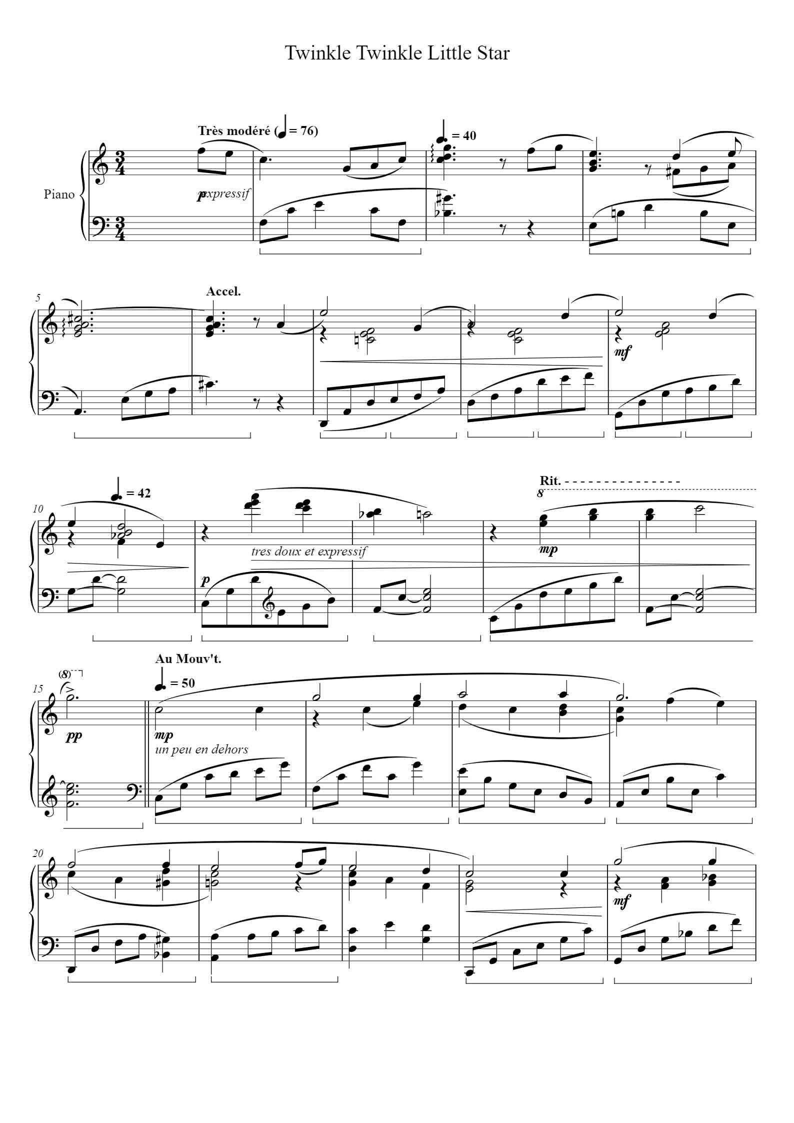 'Twinkle Twinkle Little Star' - Piano Sheet Music By Arranged by ...