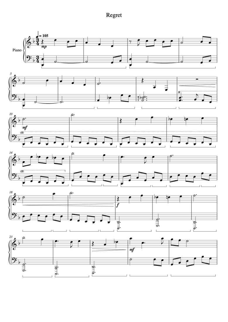 'Regret' - Piano Sheet Music By Ethan Ellsworth | TOPiano