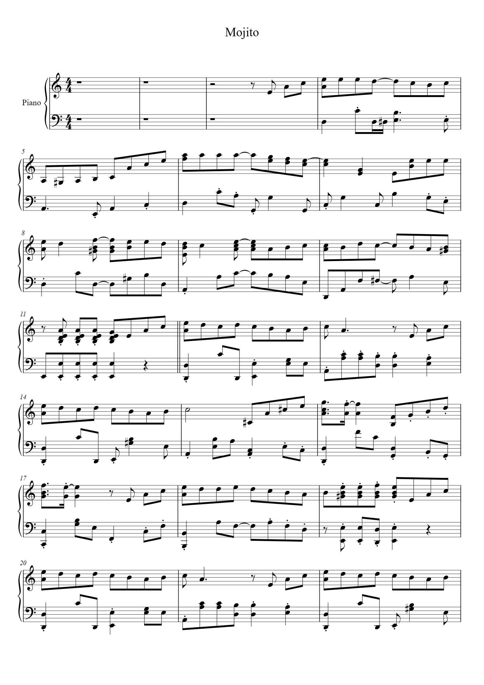 '周杰伦-Mojito 演奏谱' - Piano Sheet Music By 周杰伦 | TOPiano