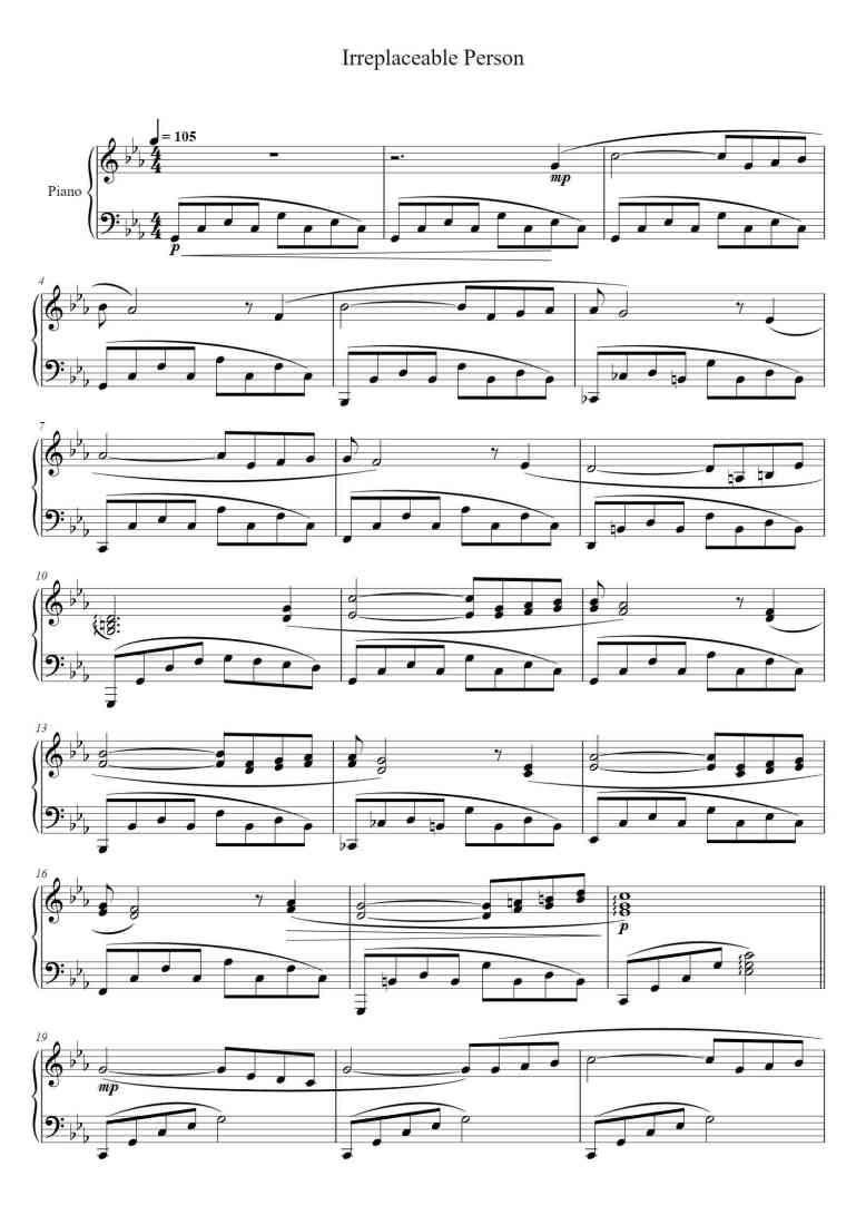 'Irreplaceable Person' - Piano Sheet Music By Masao Aichi | TOPiano