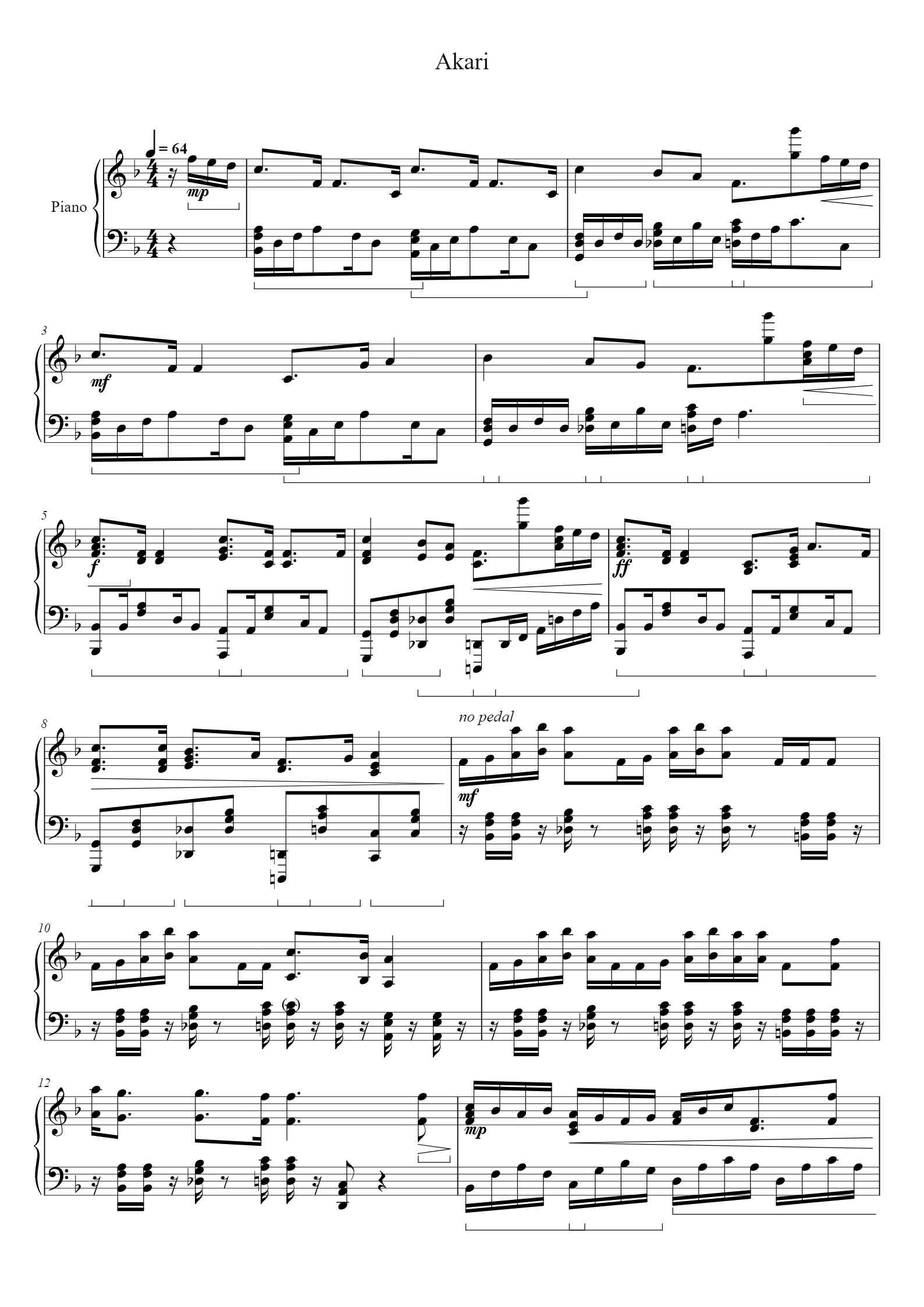 'Akari' - Piano Sheet Music By Arrangements by ともち / tomochi - piano ...