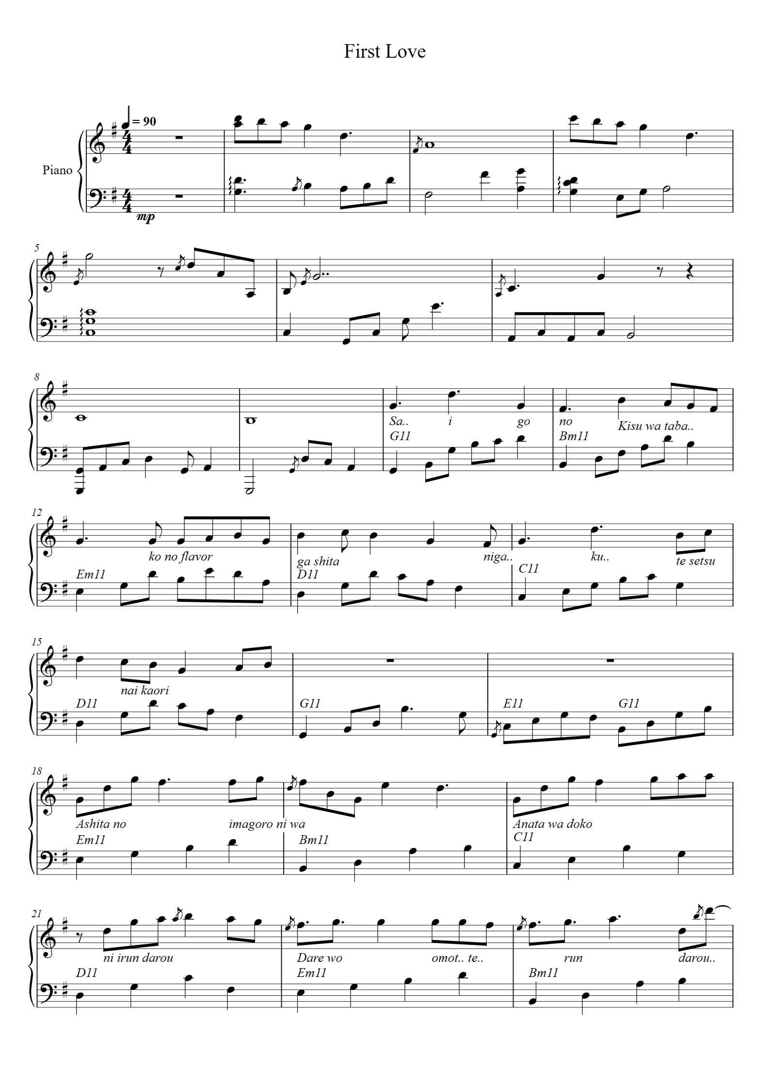 'First Love' - Piano Sheet Music By Utada Hikaru | TOPiano
