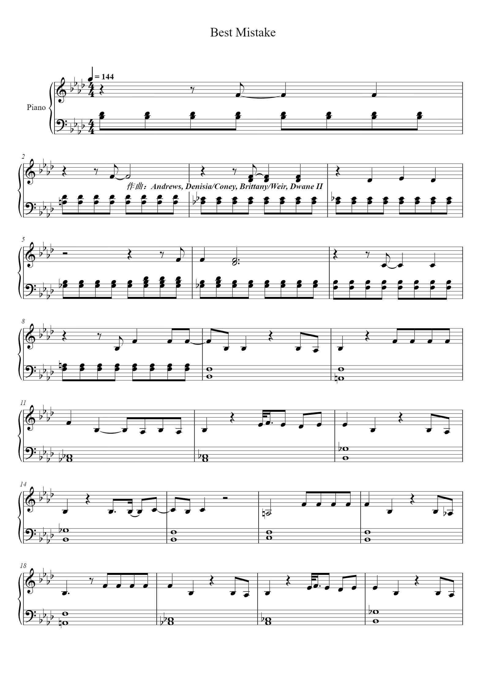 'Best Mistake-Ariana Grande' - Piano Sheet Music By Andrews, Denisia ...