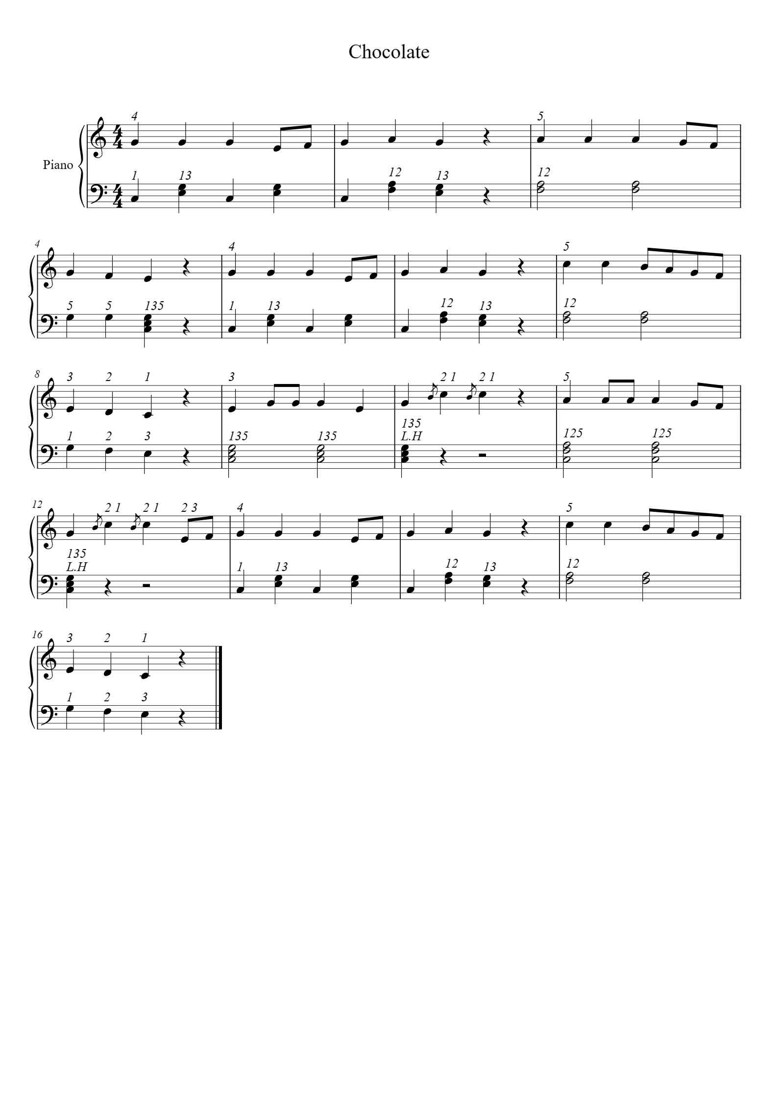 'Chocolate' - Piano Sheet Music By Suchards | TOPiano