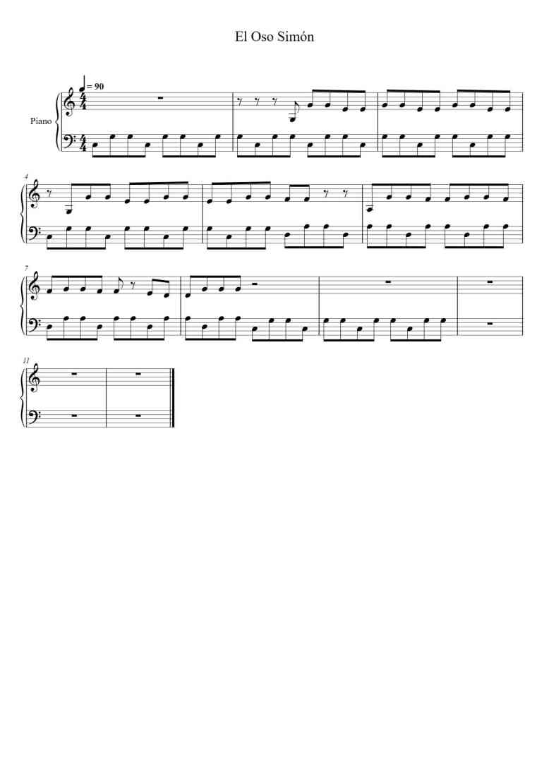 'El Oso Simón' - Piano Sheet Music By xxx | TOPiano