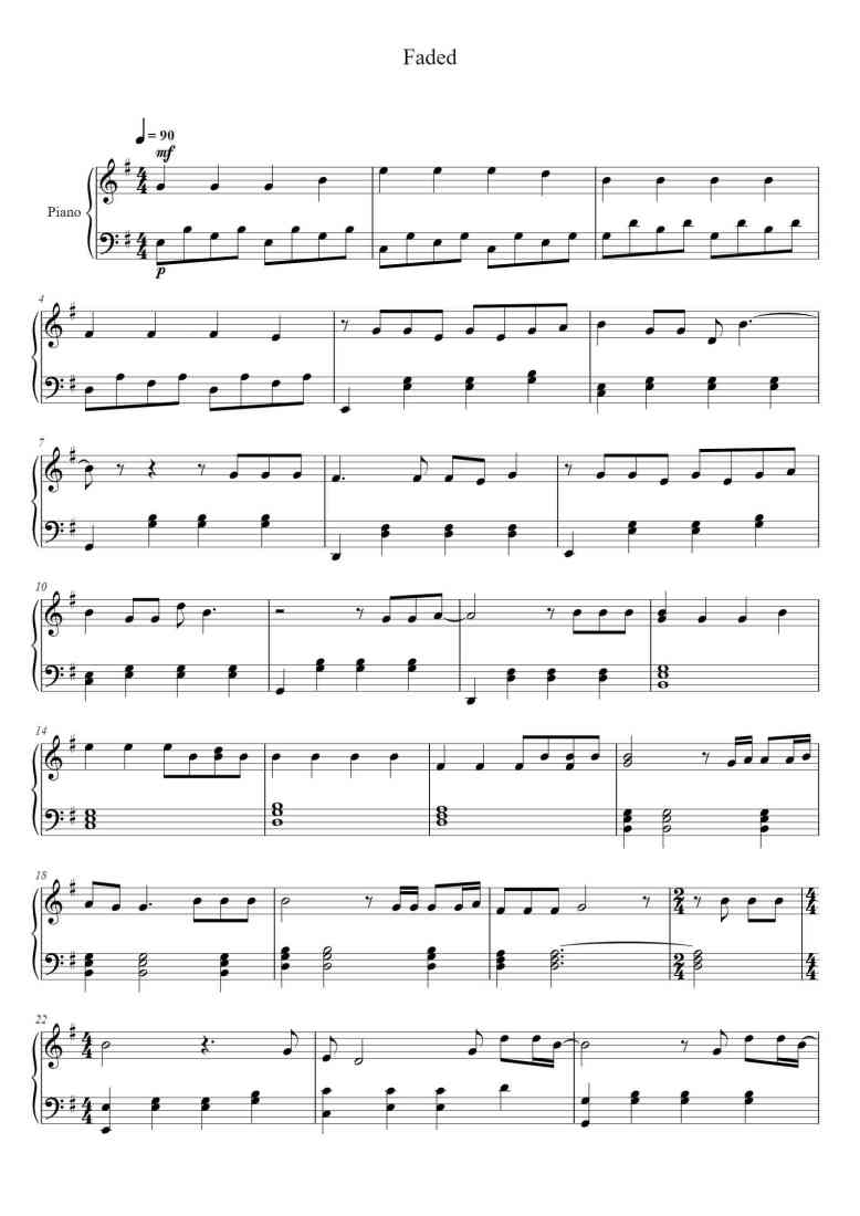 'Faded' - Piano Sheet Music By Alan Walker | TOPiano