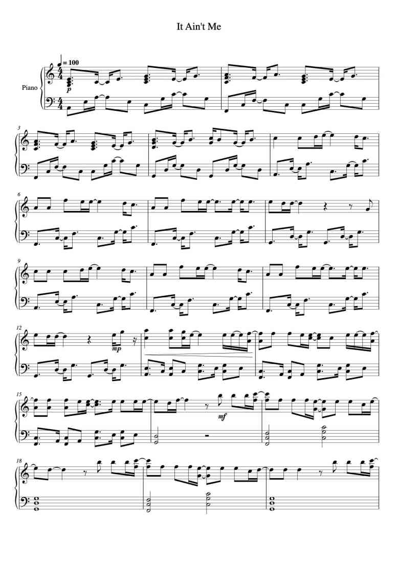 'It Ain't Me - Kygo (凯戈)/Selena Gomez (赛琳娜·戈麦斯)' - Piano Sheet Music By ...