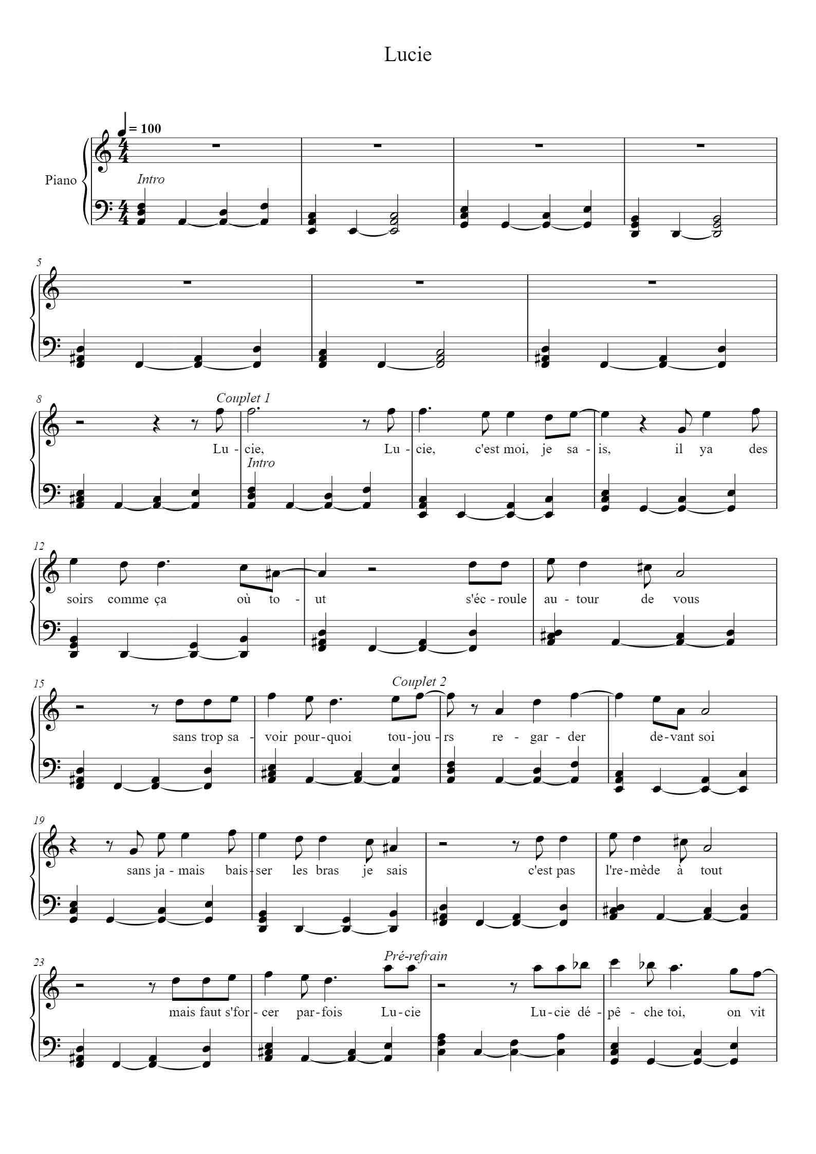 'Lucie' - Piano Sheet Music By Compositeur : Pascal Obispo | TOPiano