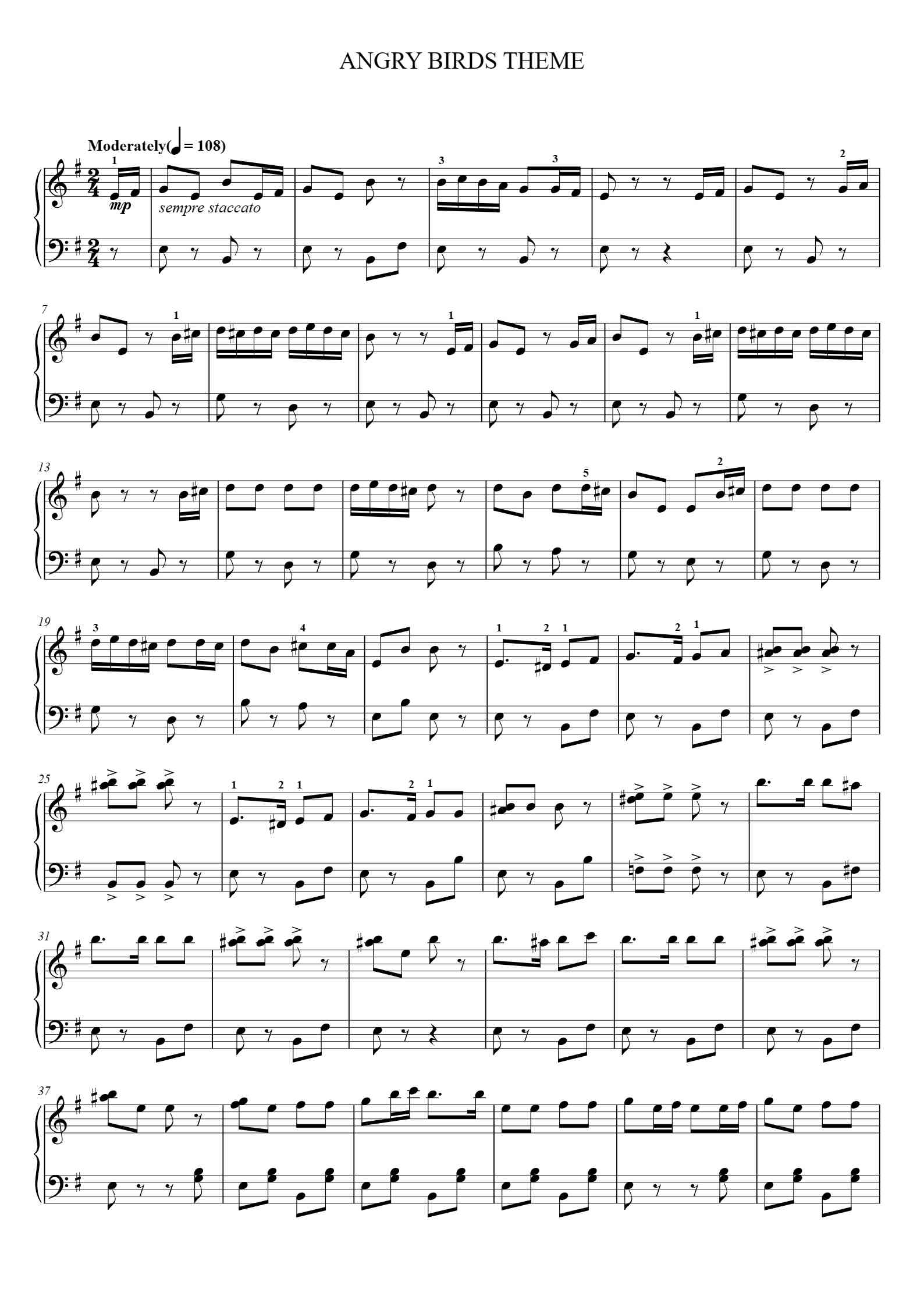 'Angry Birds Theme' - Piano Sheet Music By By ARI PULKKINEN | TOPiano