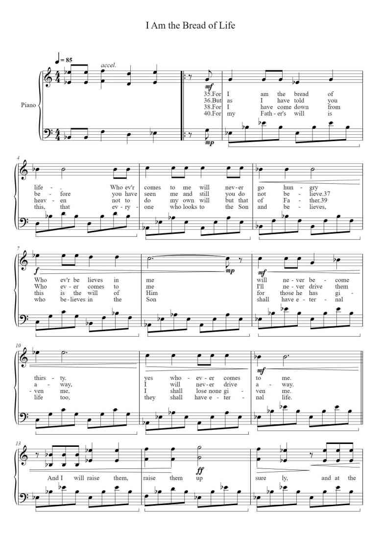 'I Am the Bread of Life' - Piano Sheet Music By Suzanne Toolan Arr ...