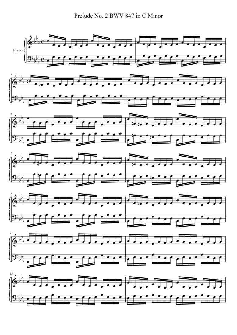 'Prelude No. 2 in C Minor, BWV 847' - Piano Sheet Music By Johann ...