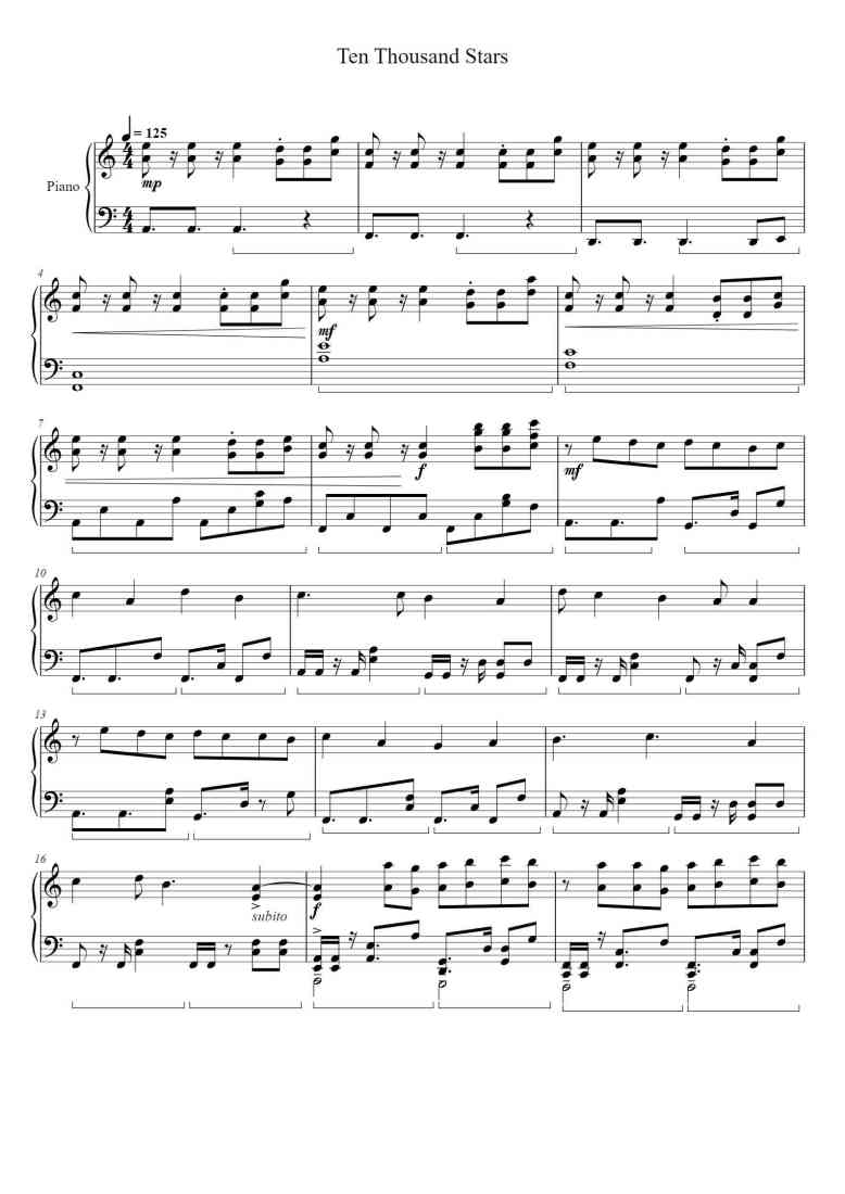 'Ten Thousand Stars' - Piano Sheet Music By Comp by CircusP Arr by ...