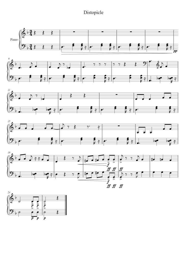 Distopicle钢琴谱 - Zikai Wang - free piano sheet music - PiaNoproblem