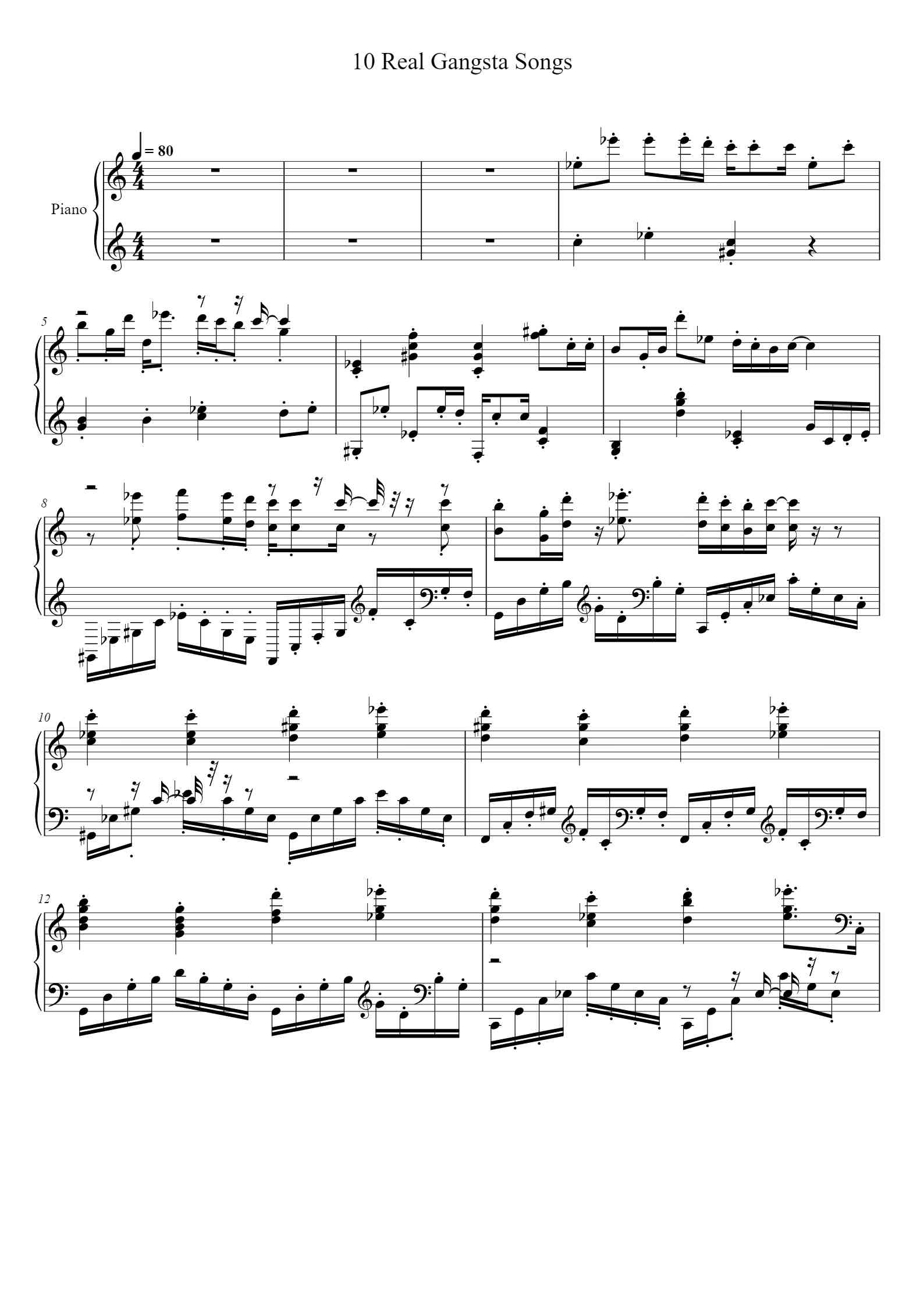 '10 Real Gangsta Songs' - Piano Sheet Music By Tupac Shakur | TOPiano