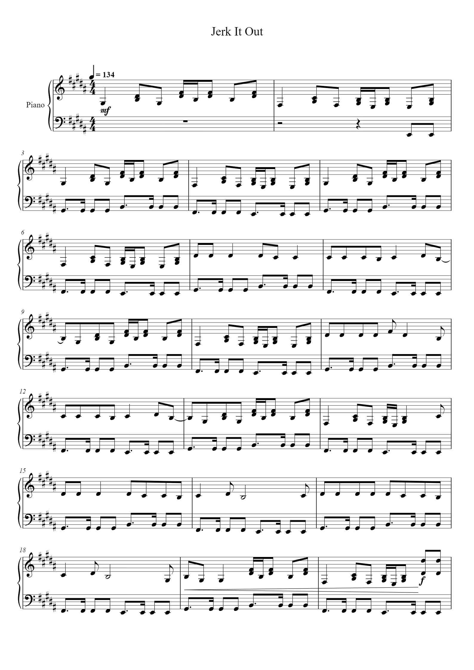 'Jerk It Out' - Piano Sheet Music By Caesars Palace | TOPiano