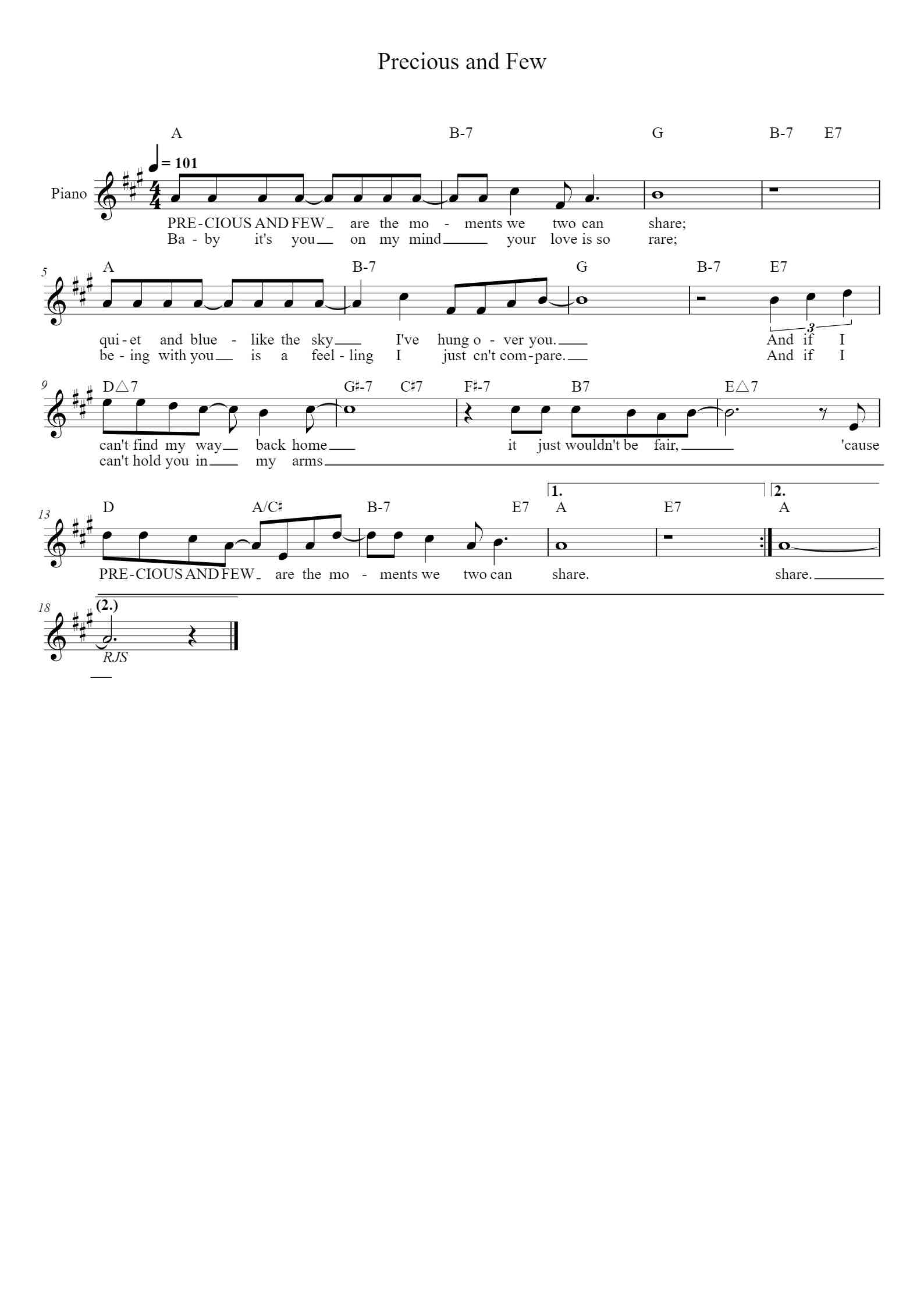 'Precious and Few' - Piano Sheet Music By Walter D. Nims | TOPiano