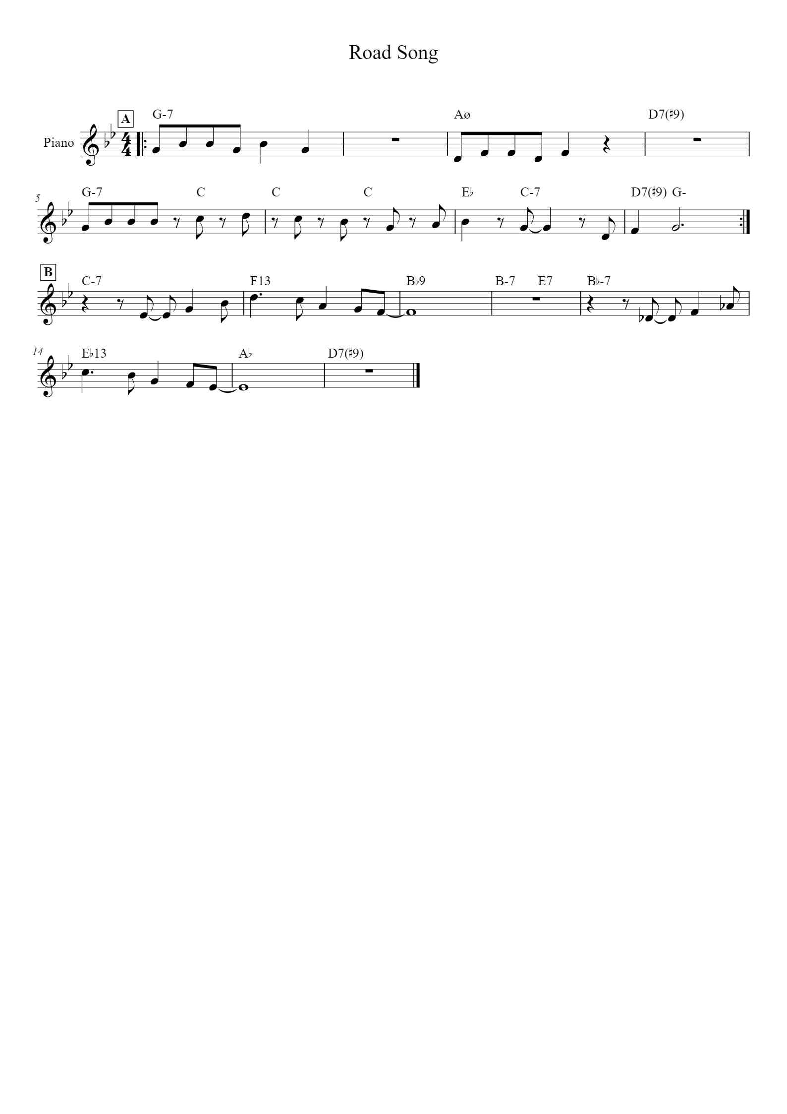 'Road Song' - Piano Sheet Music By Wes Montgomery | TOPiano