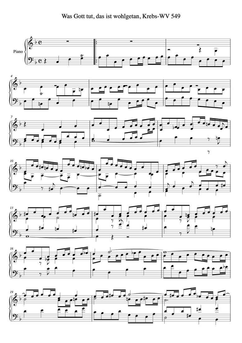 'Was Gott tut, das ist wohlgetan, Krebs-WV 549' - Piano Sheet Music By ...