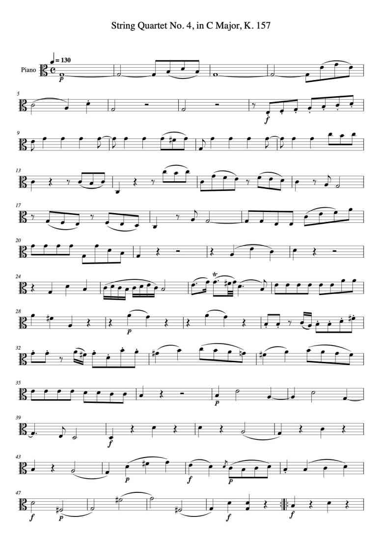 'String Quartet No. 4 in C Major, K. 157' - Piano Sheet Music By W.A. Mozart | TOPiano