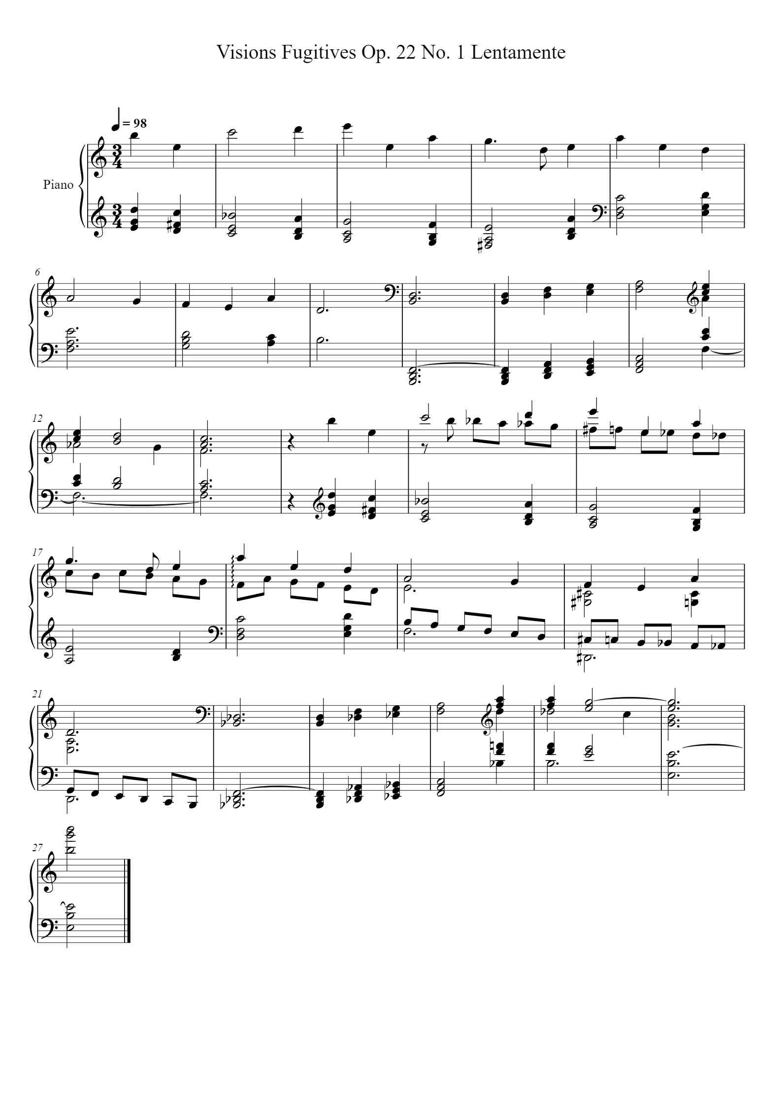 Learning Sergei Prokofiev's "Lentamente No. 1 – Visions Fugitives Op ...