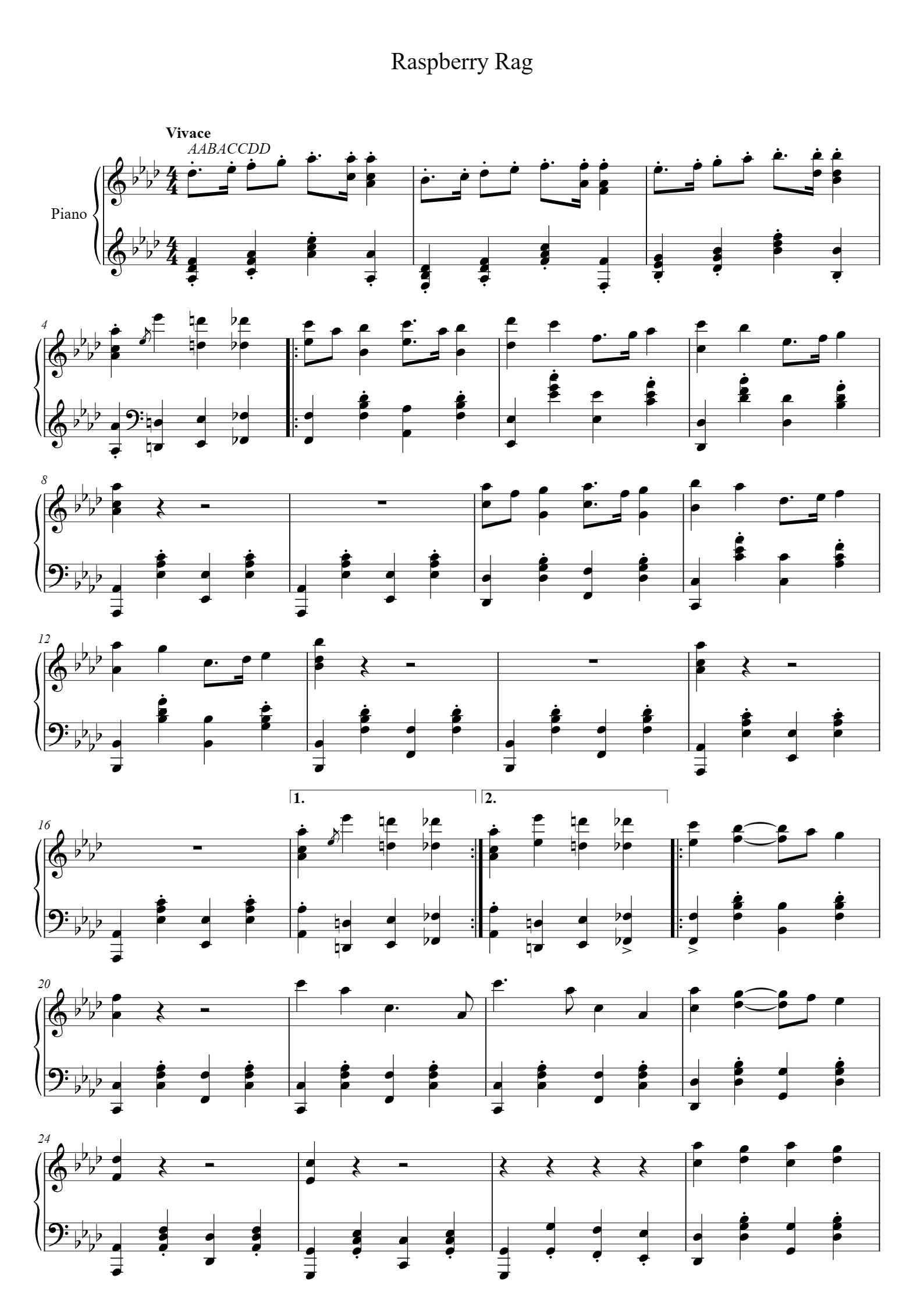 'Raspberry Rag' - Piano Sheet Music By Composed By Trong David The Diep ...