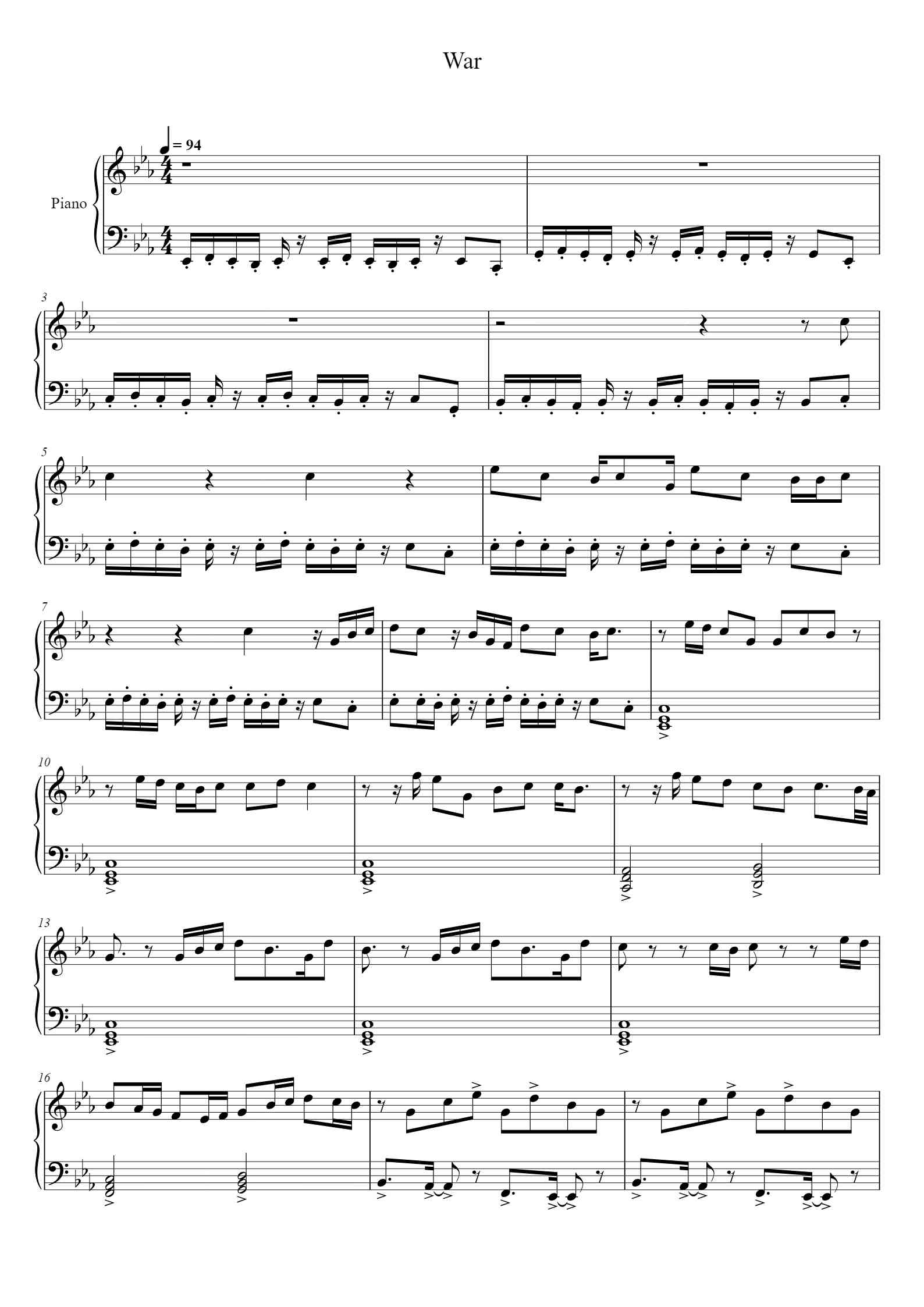 'War' - Piano Sheet Music By Adapted by: Ivan Fang | TOPiano