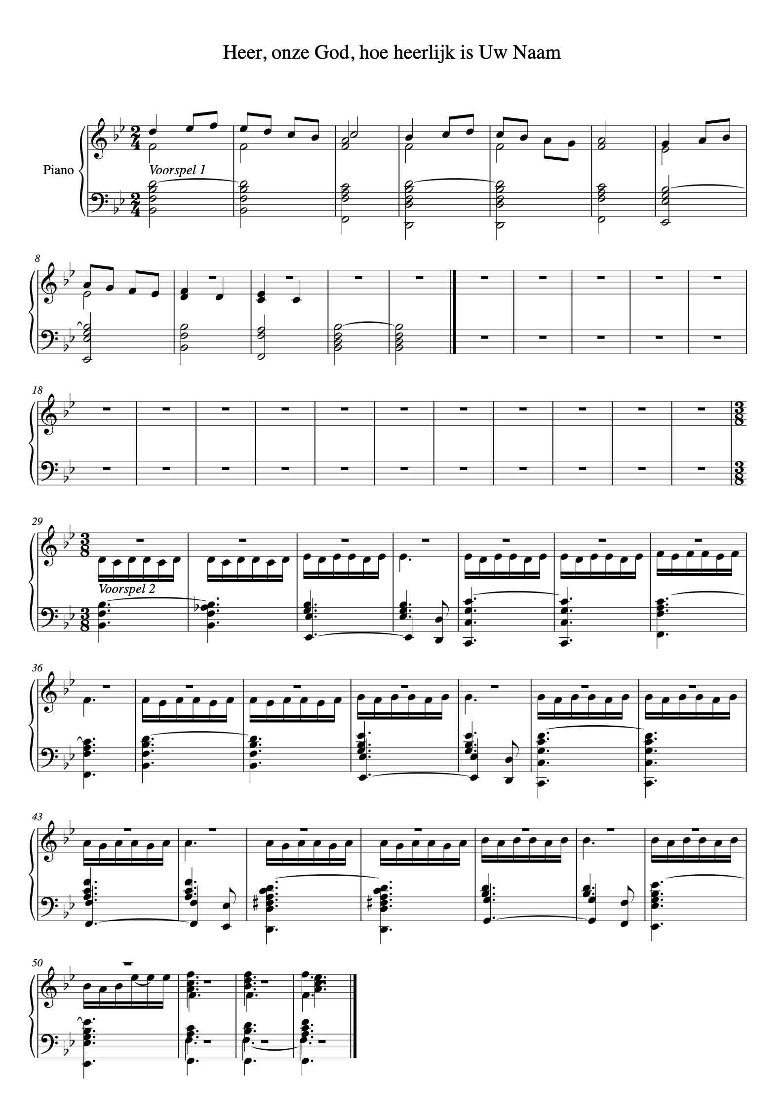 'Heer, onze God, hoe heerlijk is Uw Naam' - Piano Sheet Music By Jelle ...