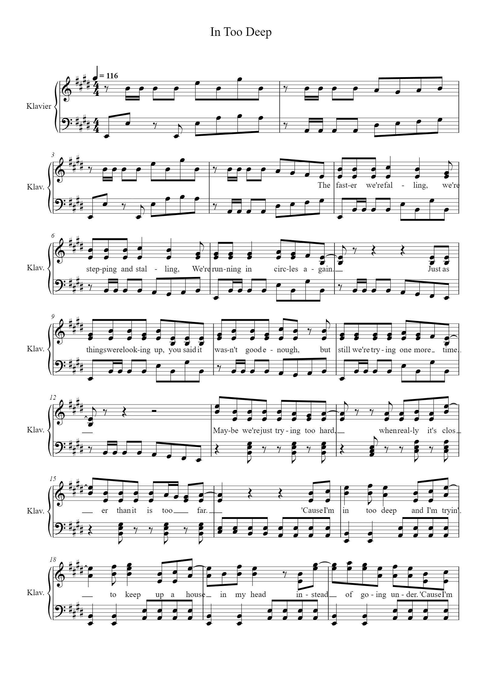 'In Too Deep' - Piano Sheet Music By Sum 41 | TOPiano