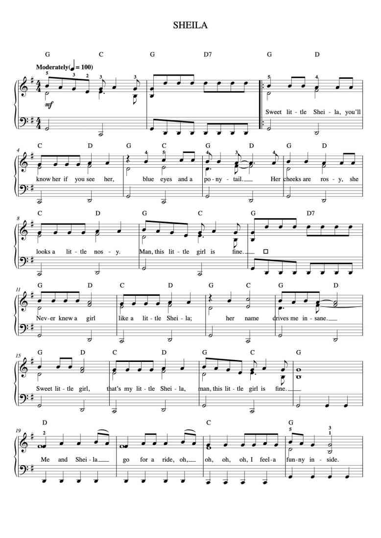 'Sheila' - Piano Sheet Music By Words and Music by TOMMY ROE | TOPiano