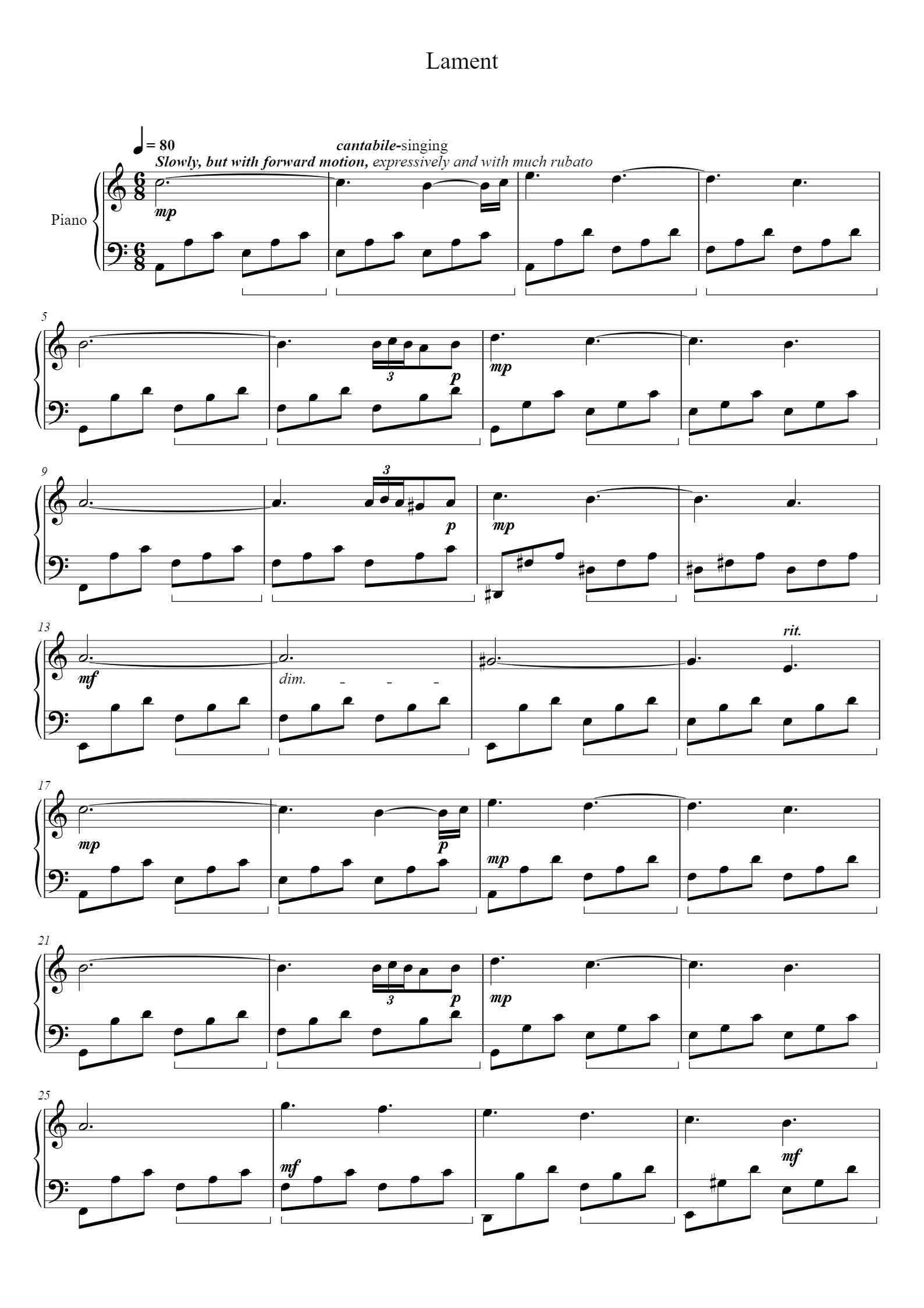 'Lament' - Piano Sheet Music By Catherine Rollin | TOPiano