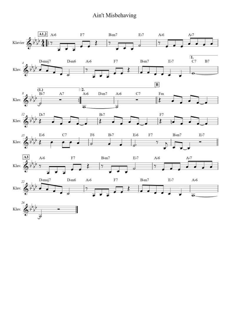 'Ain't Misbehaving' - Piano Sheet Music By Waller / Brooks / Razaf ...