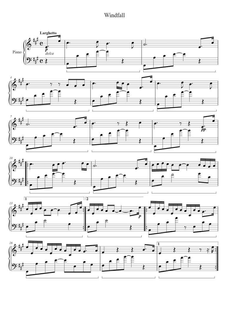'Windfall' - Piano Sheet Music By teck keong | TOPiano