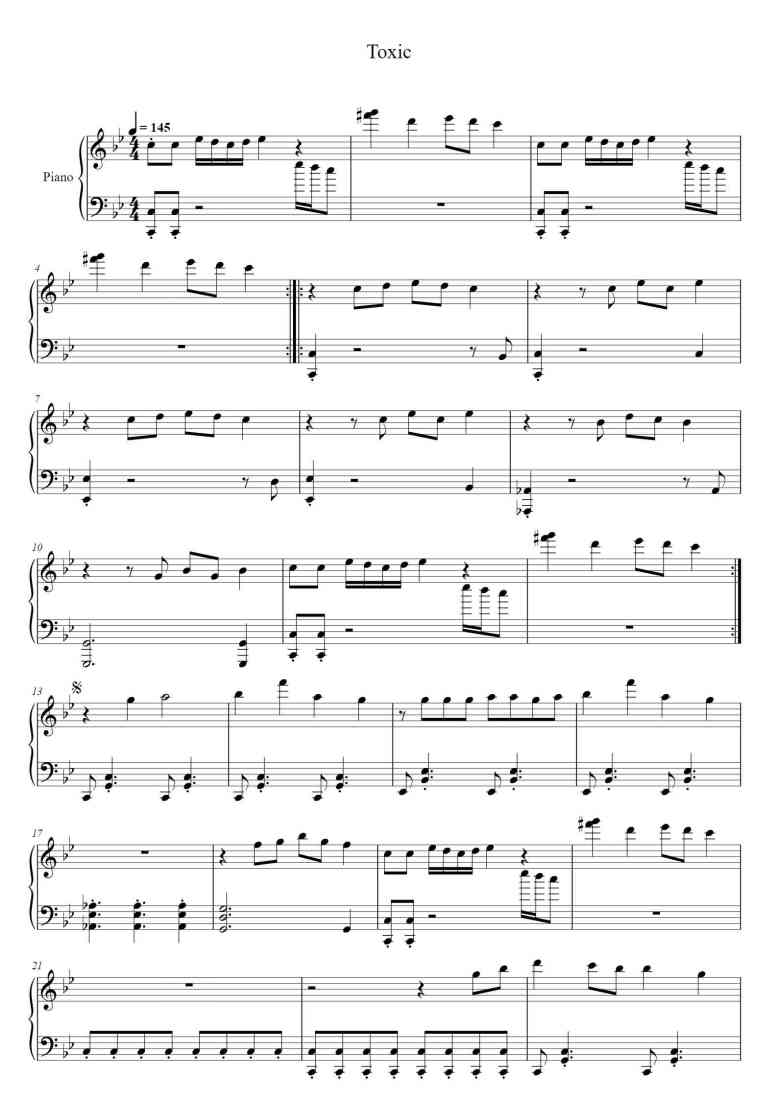 'Toxic' - Piano Sheet Music By Zaharte Whlith | TOPiano