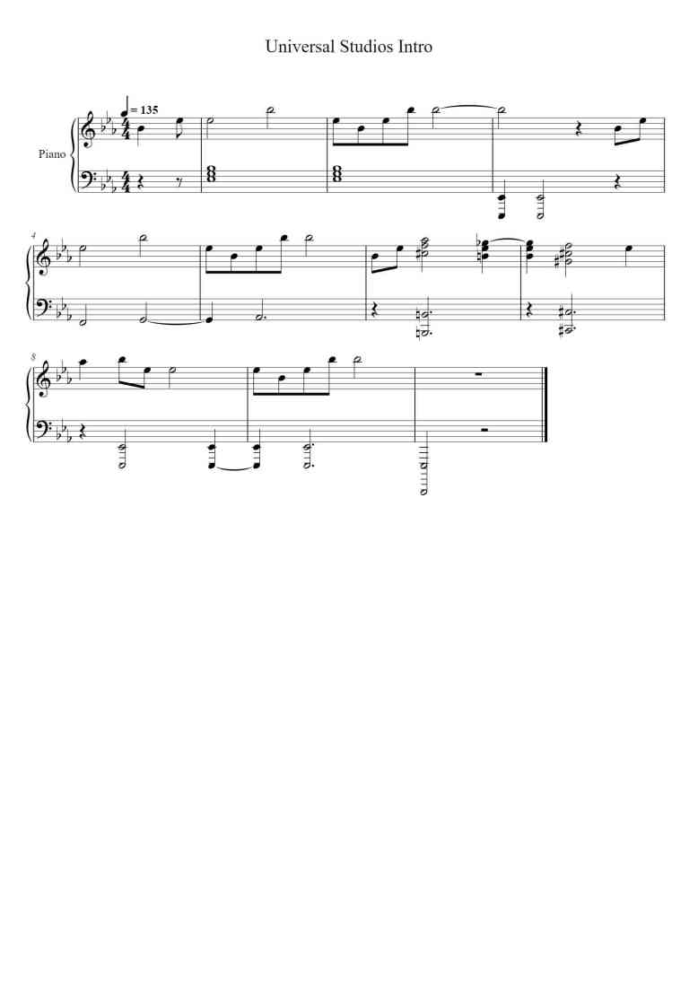 'Universal Studios Intro' - Piano Sheet Music By xxx | TOPiano