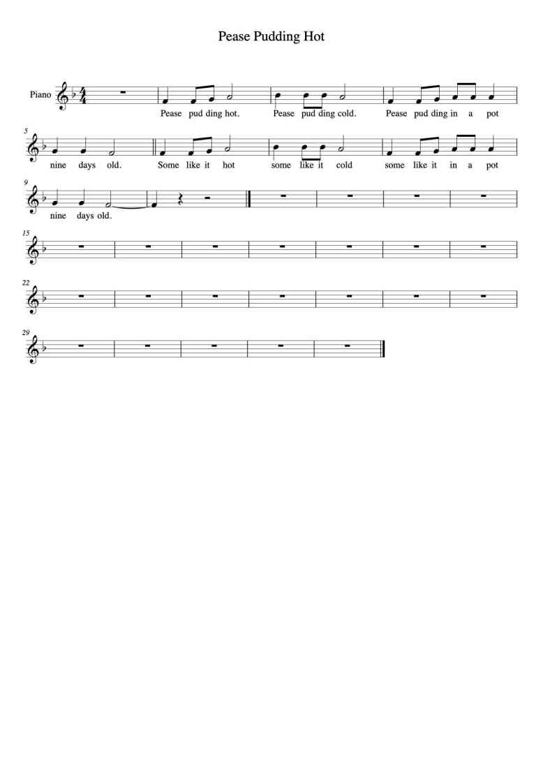 'Pease Pudding Hot' - Piano Sheet Music By xxx | TOPiano