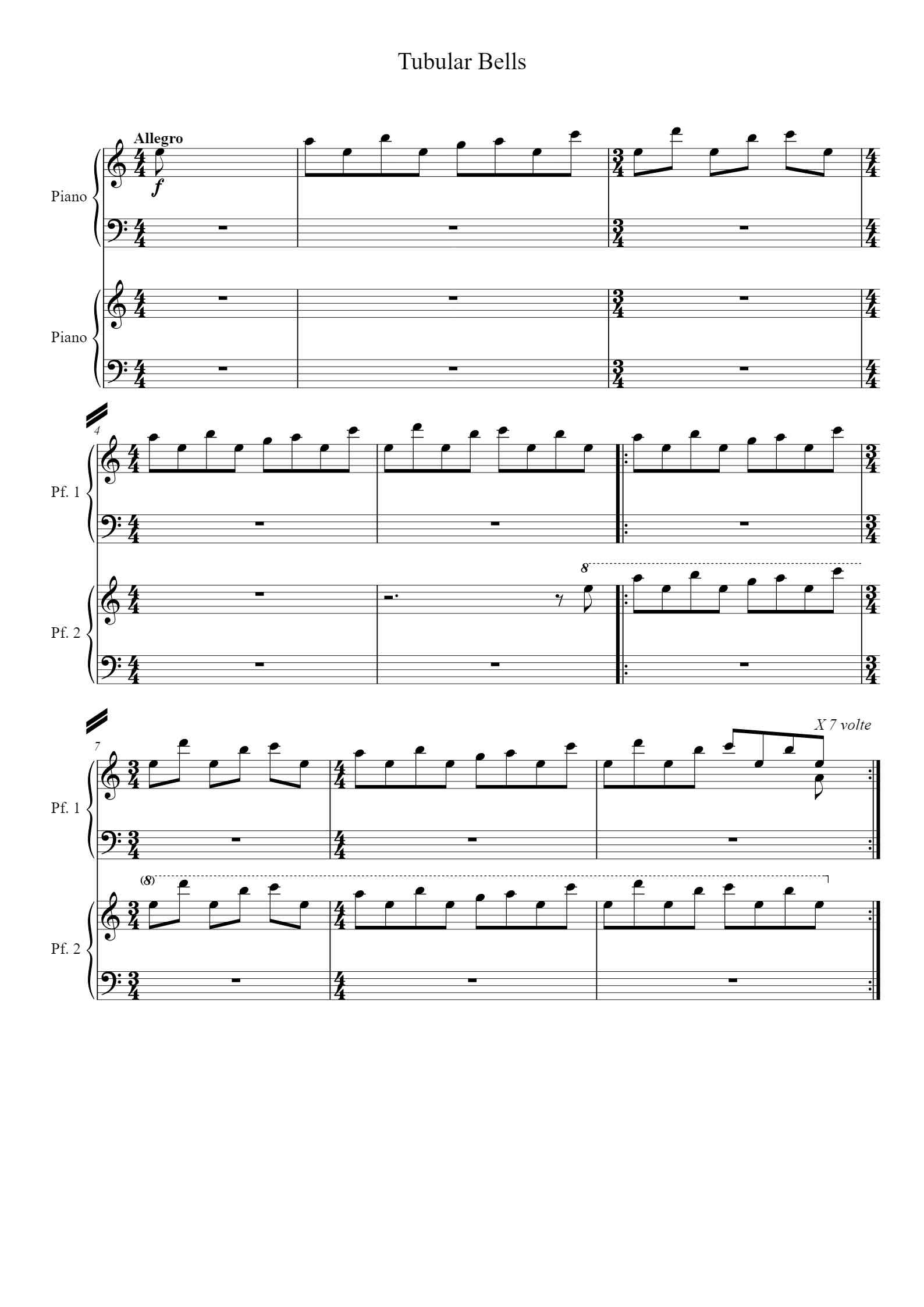 Tubular Bells钢琴谱 - Mike Oldfield - free piano sheet music - PiaNoproblem