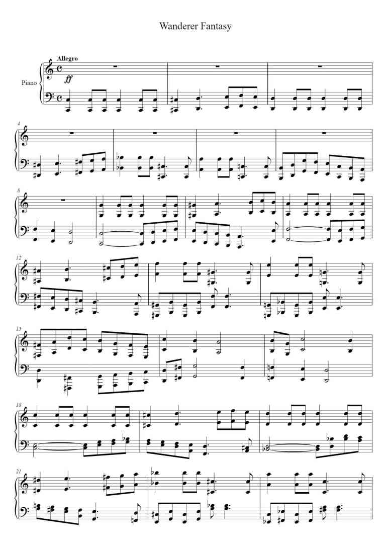Fantasie in C Major, D. 760 "Wanderer Fantasy": IV. Allegro钢琴谱 - F. Schubert (슈베르트) - free piano ...