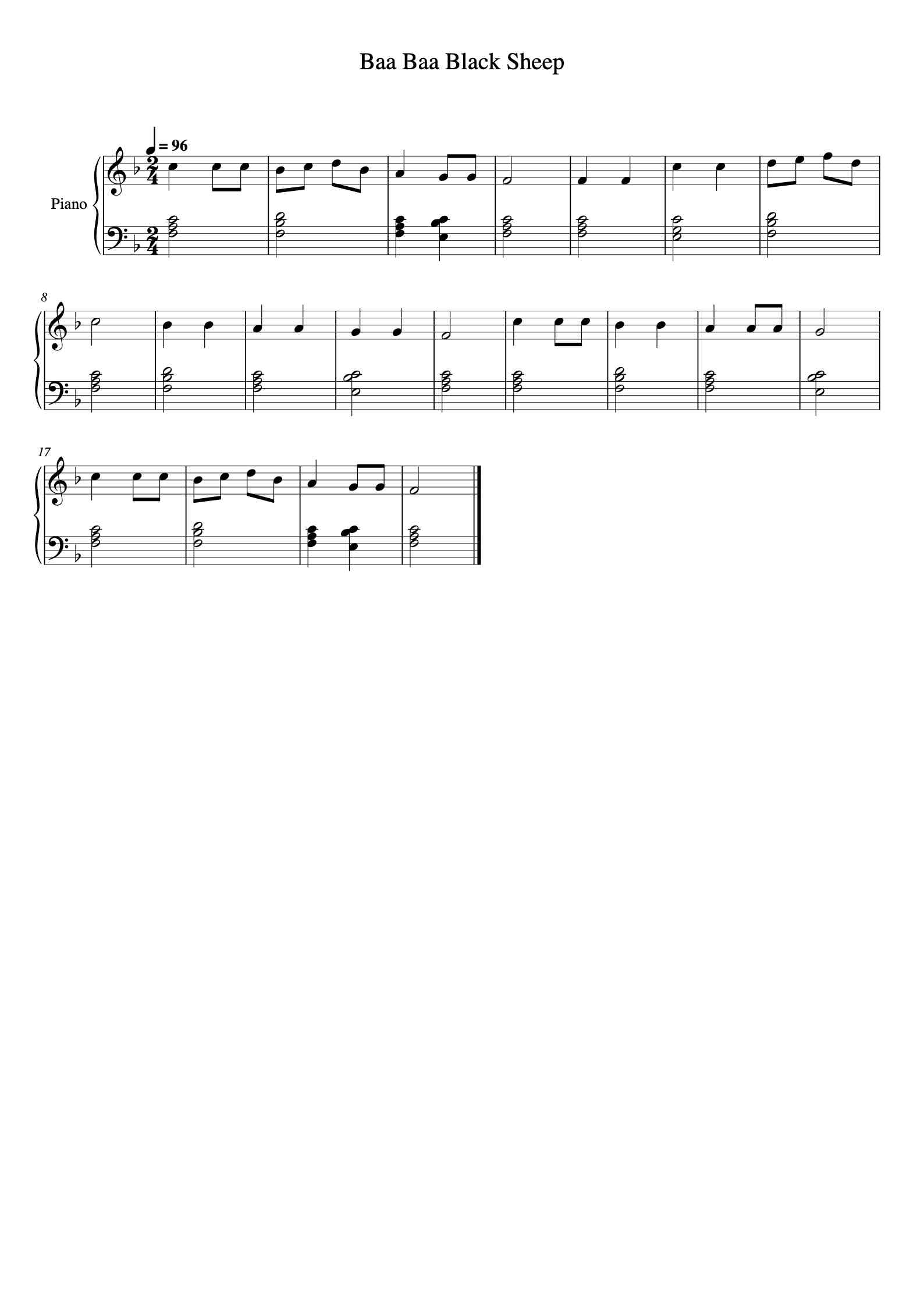 'Baa Baa Black Sheep' - Piano Sheet Music By xxx | TOPiano