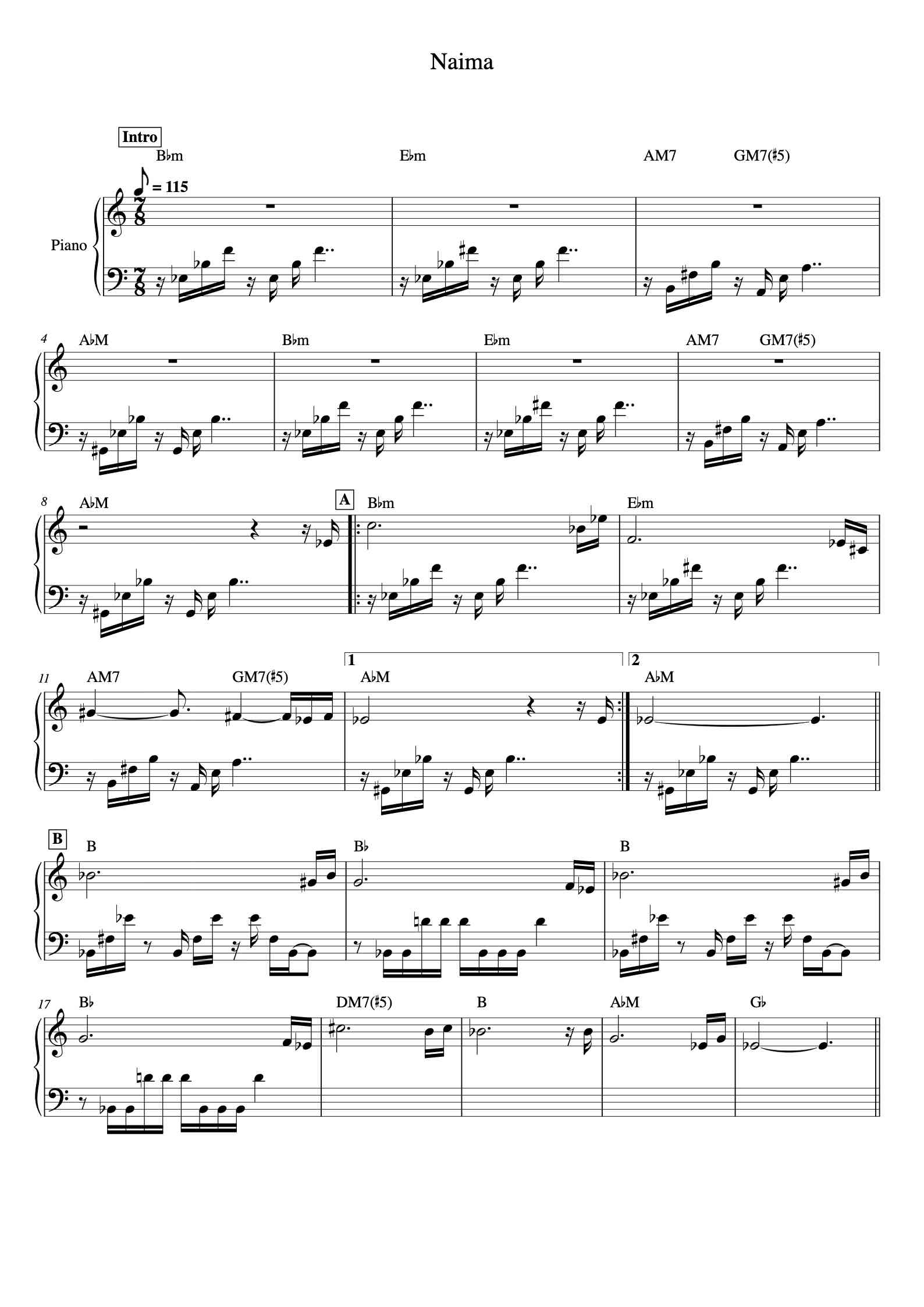 'Naima' - Piano Sheet Music By John Coltrane （"New"Robert Balzar Trio ...