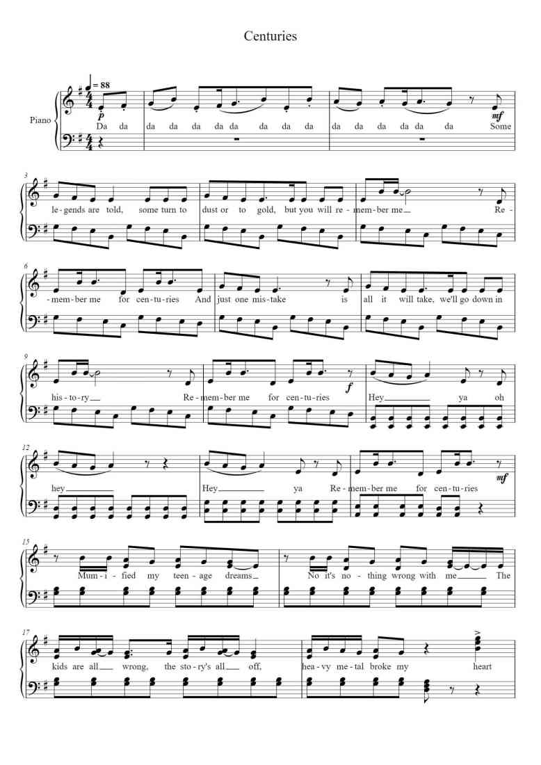 'Centuries' - Piano Sheet Music By Fall Out Boy | TOPiano